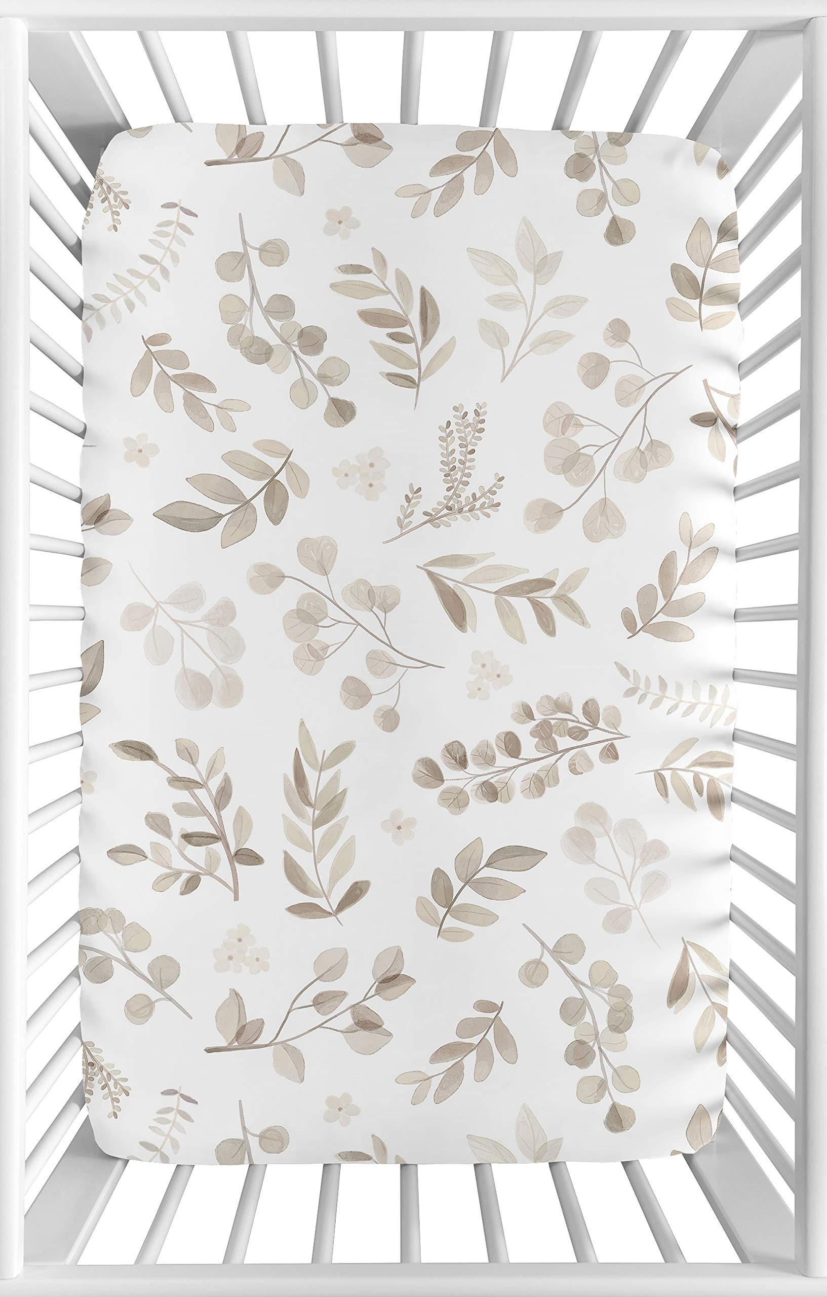 Sweet Jojo Designs Boho Botanical Leaf Boy Girl Fitted Mini Crib Sheet Baby Nursery Portable Crib Pack and Play Gender Neutral Ivory Cream Beige Tan Off White Taupe Woodland Farmhouse Floral Bohemian