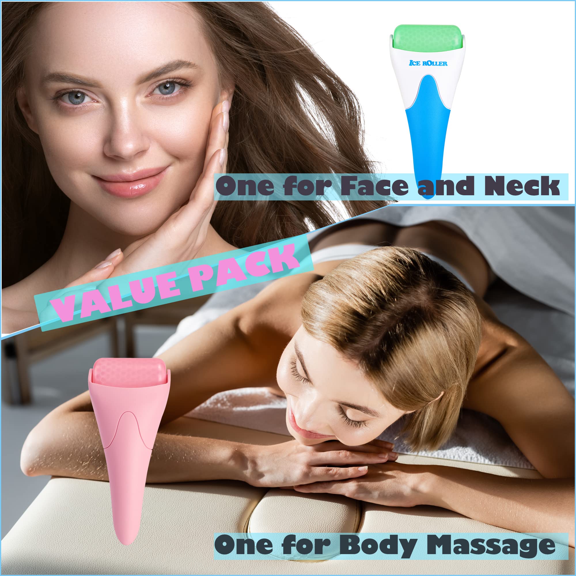 AFOUNDA Ice Rollers for Face and Eye, 2 Packs Skincare Tools, Facial Rollers for Face Wrinkles Fine Lines Puffiness Stick Massager Self Care Gifts for Men Women