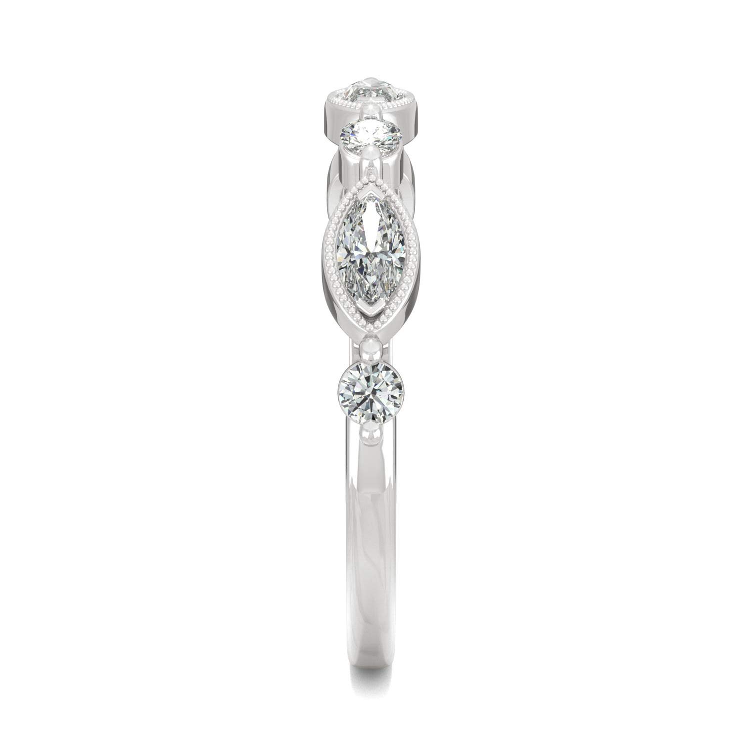 14K White Gold Moissanite by Charles & Colvard 4x2mm Marquise Milgrain Band-size 6 0.33cttw DEW