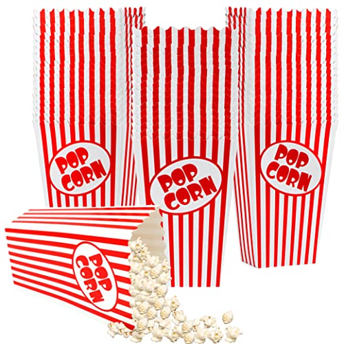 50 Pcs Popcorn Boxes for Party 5.5 Inches Tall Red & white Striped Popcorn Bags Mini Popcorn Buckets & Popcorn Bowl for Movie Theater, Home, Carnival Decorations
