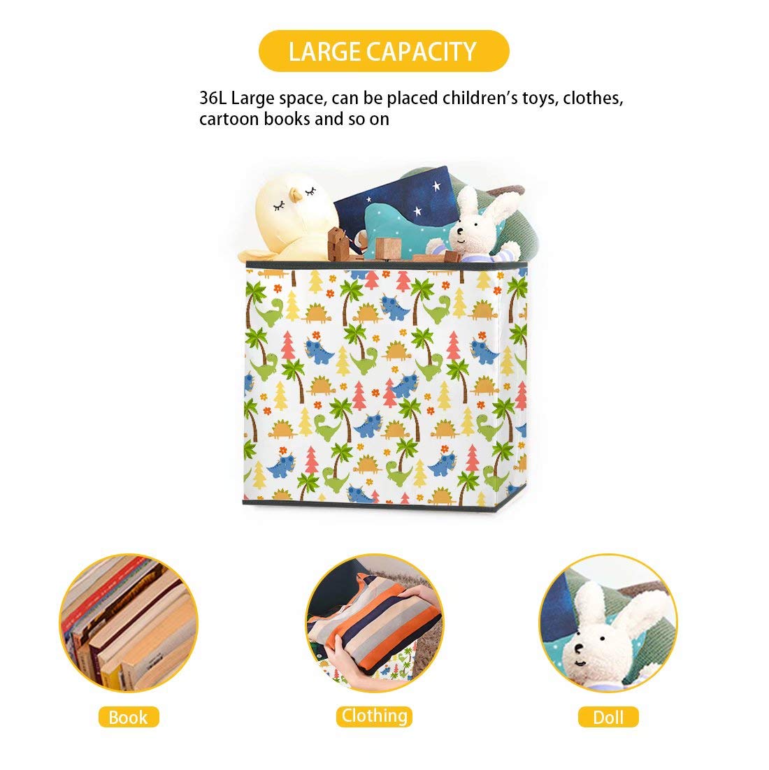 AFPANQZ Storage Bins Cubes Baskets Containers for Home Closet Bedroom Drawers Organizers Foldable 13x13x13 Inches 3D Dinosaur T-rex Print Boys Room Brown