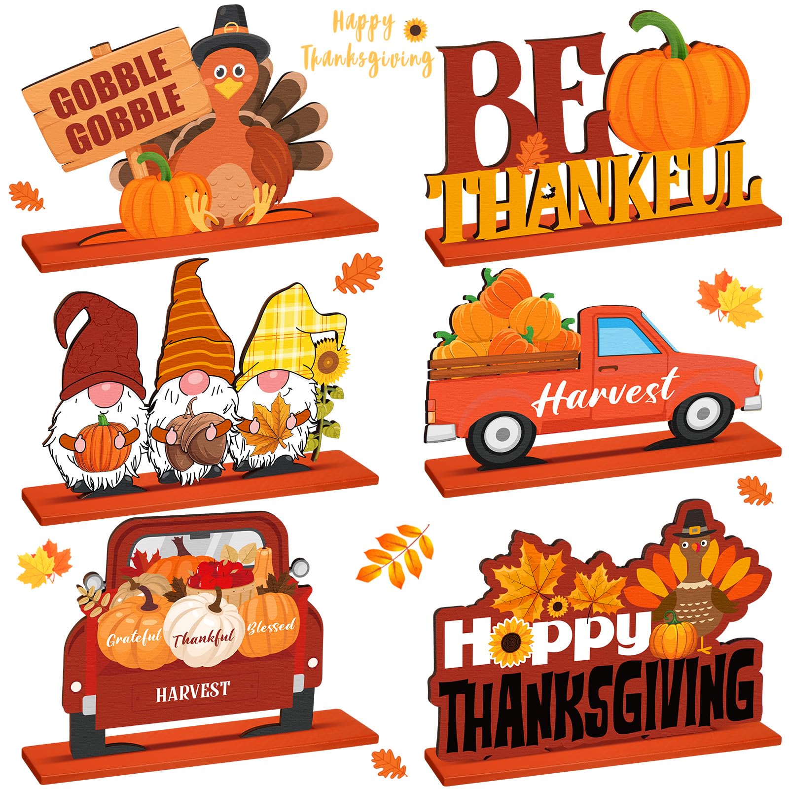 6 Pieces Thanksgiving Table Centerpiece Signs Wood Thanksgiving Fall Decor for Table Harvest Autumn Pumpkin Decor Thanksgiving Decor for Tables, Tiered Tray, Home Kitchen