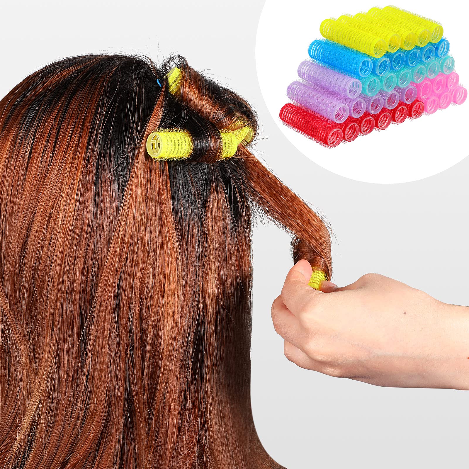 Syhood 36 Pieces Nylon Hair Rollers Curlers Set, Small Self Grip Salon Hairdressing Curlers Hair Rollers DIY Rat Tail Comb Hairdressing Tools for Women, Classic Colors Set