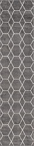 Unique Loom Trellis Frieze Collection Area Rug - Geometric (2' x 8' 8" Runner, Dark Gray/ Ivory)