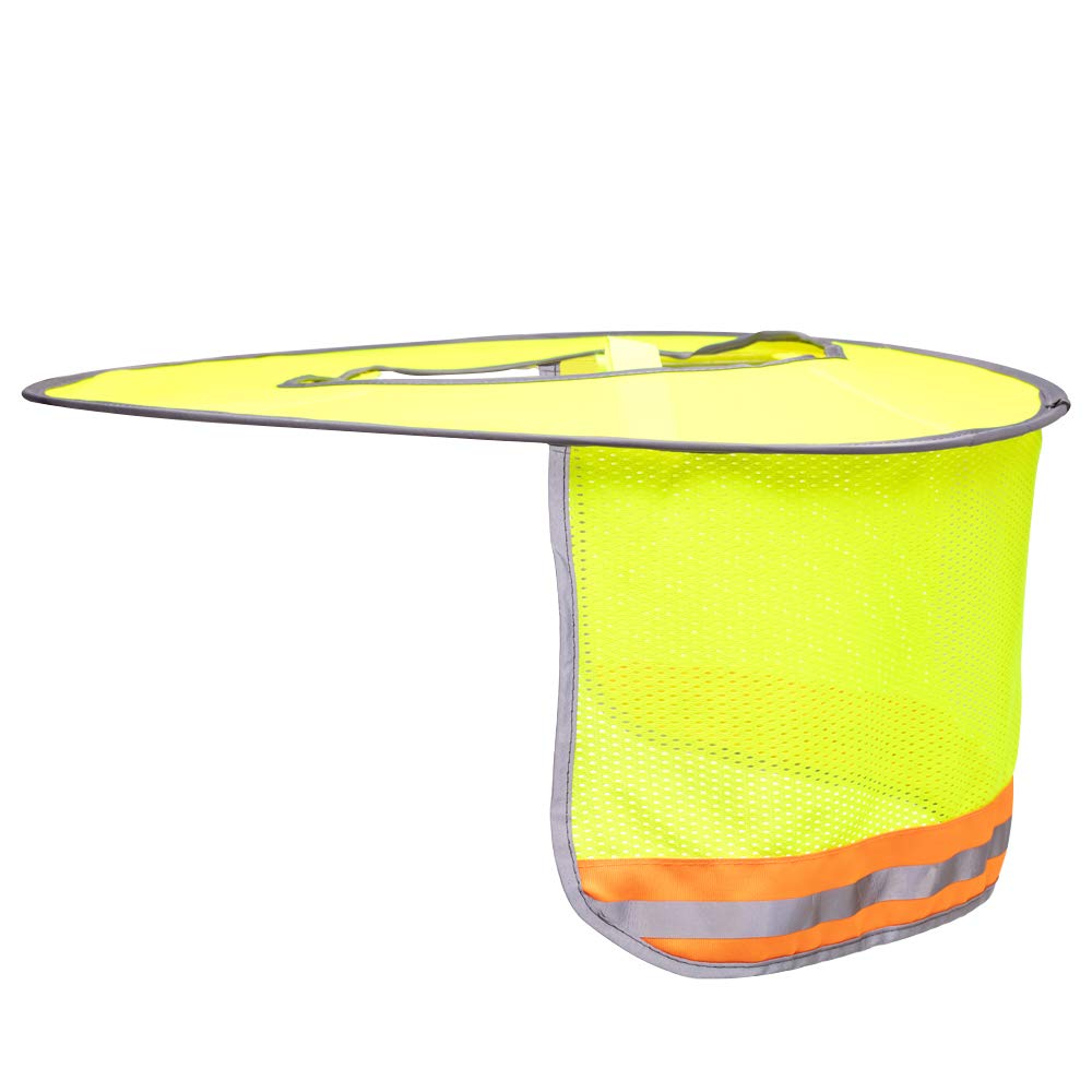 2 Pack Hard Hat Sun Shade, Llamaababie Full Brim Mesh Neck Shield for Construction Helmets, Sun Visor with High Visibility & Reflective Strip (Hard Hat Not Included) (Yellow 2PC)