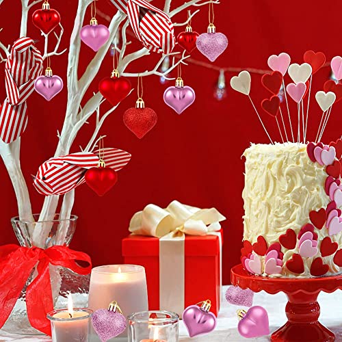 Valentines Day Decorations, Valentine's Day Heart Shaped Ornaments | Valentines Heart Decorations | Red Pink Silver Heart Shaped Baubles | Romantic Valentine's Day Hanging Decorations(24Pcs)