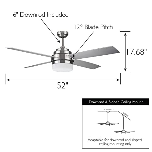 Design House 157354 Cali 52-inch Contemporary Indoor Ceiling Fan with LED Light Kit, Wall Control, Brushed Nickel