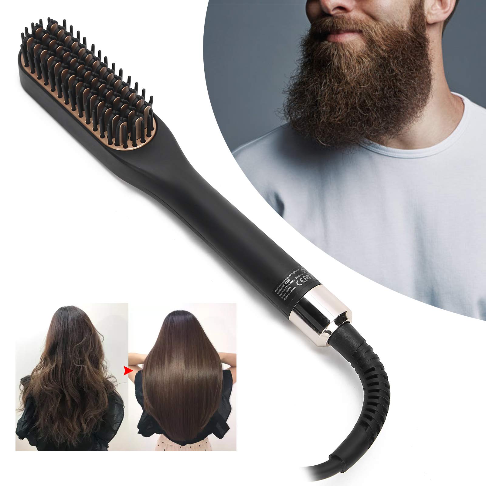 Premium Beard Straightener for Men - Electric Beard Straightening Comb Beard Comb and Heated Beard Brush Multifunctional Beard Straightener Brush for Men (US)