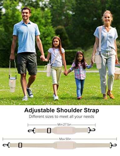 Aiscool Water Bottle Carrier Bag Holder for Stanley Quencher H2.0 Tumbler 40 Oz Cream, Neoprene Water Bottle Sling Bag Sleeve Holder Carrier with Adjustable Shoulder Strap & Straw Covers