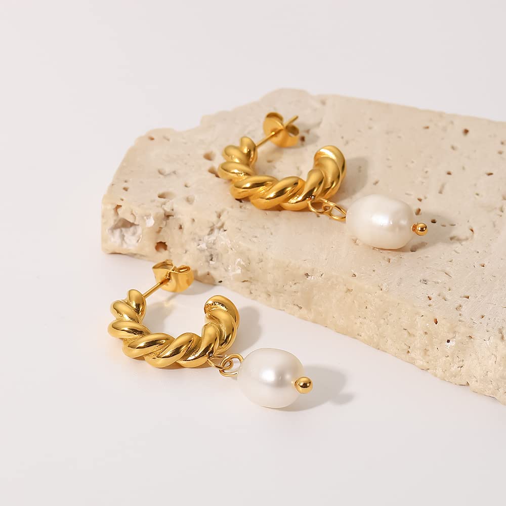 18k Gold Pearl Drop Earrings Hypoallergenic With Fresh Water Pearls [Gift Box included]