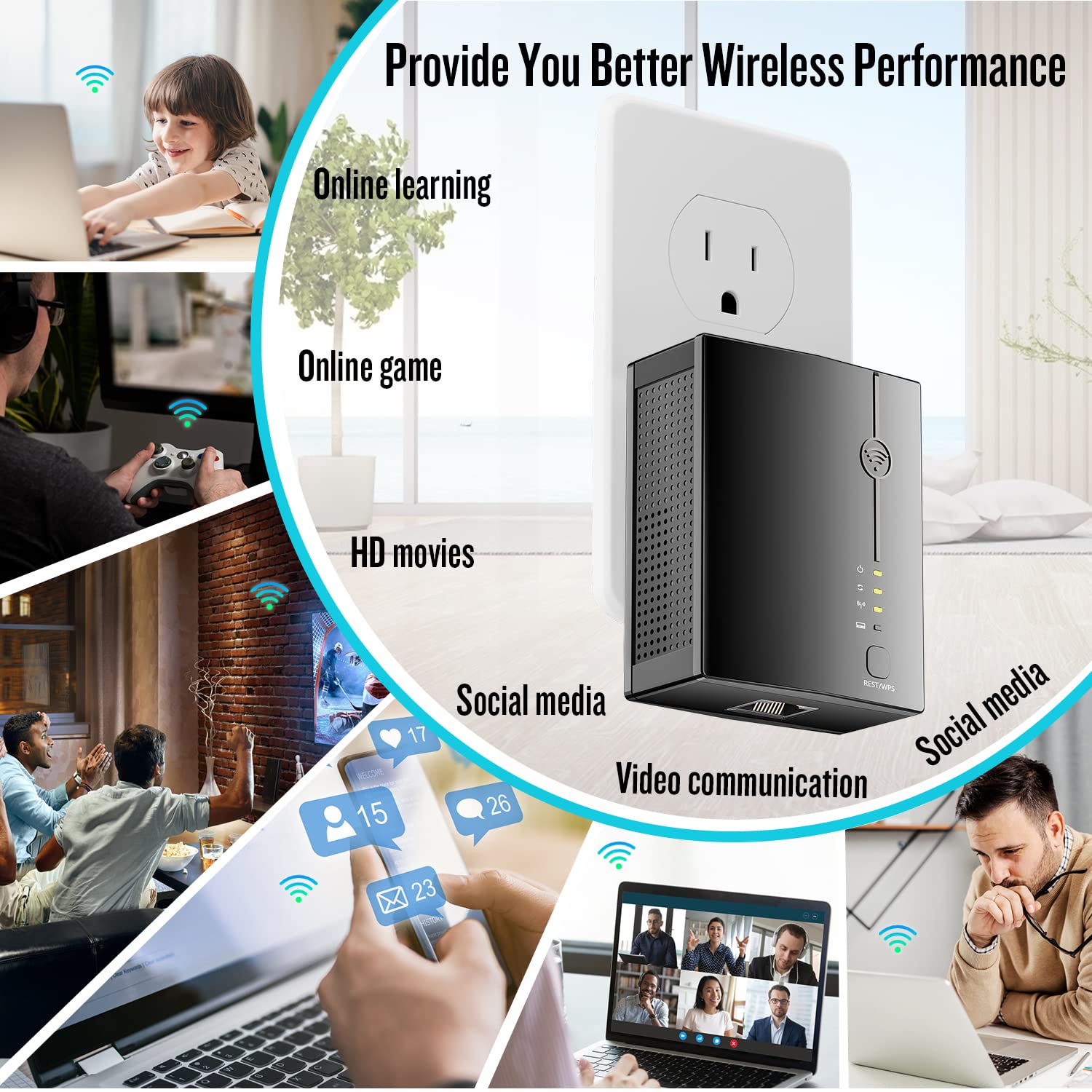 2023 WiFi Extender, Wireless Signal Booster Long Range up to 9998 sq.ft and 50+ Devices,1-Tap Setup Internet Extender with Ethernet Port, Internet Booster for Home, 5 Modes,Wireless Internet Repeater