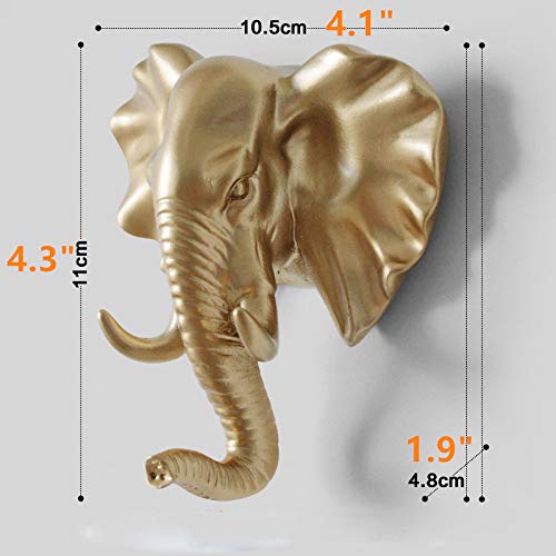 BiuBiu Home Set of 3 Elephant Head Sheep Head and Rhino Head Wall Hooks/Hangers Animal Shaped Coat Hat Hooks (Gold)