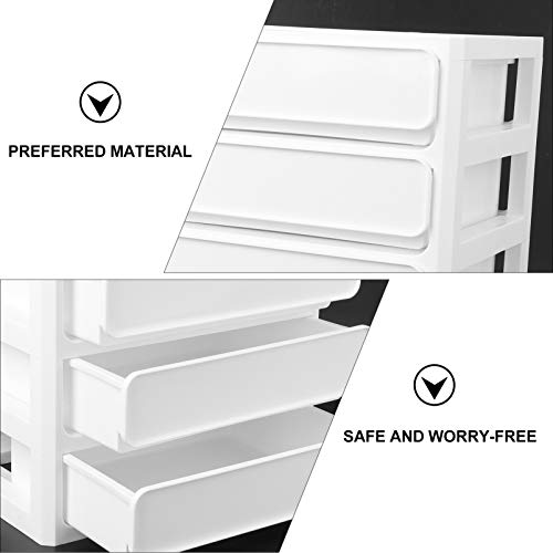 Cabilock Desktop Storage Drawer 4 Tier Desk Organizer Multi Functional Personal Organizer Mini Sliding Drawers Heavy Duty Plastic Containers for Storing Jewelry Makeup Arts Craft Stationery White