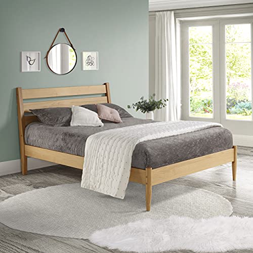 Camaflexi MidCentury Platform Bed / Solid Wood / No Box Spring Needed, Mattress Support: 12 Slats, 3 Center Supports and 2 Support Legs/ Scandinavian Oak, Queen.