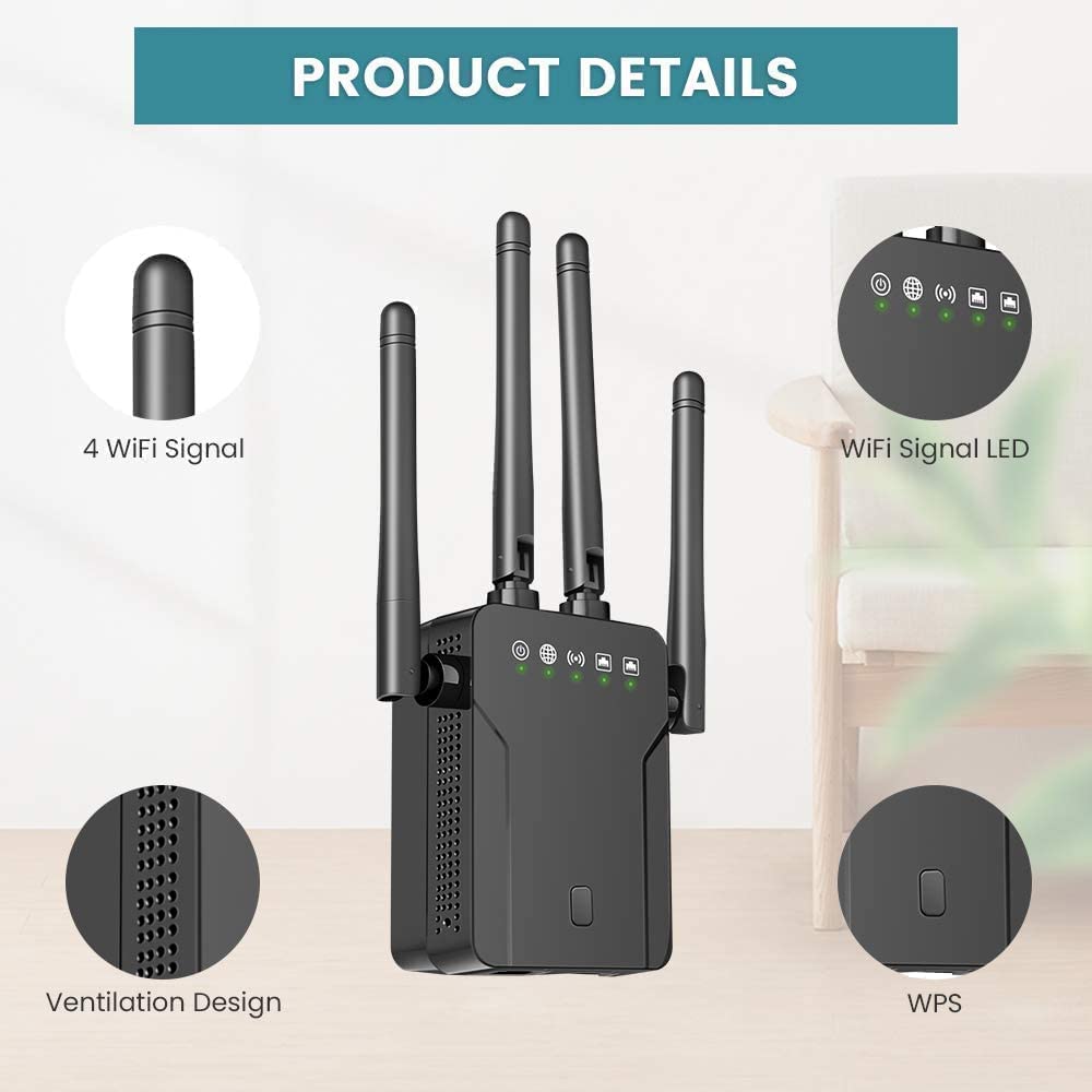 2023 WiFi Range Extender, 1200Mbps WiFi Signal Booster up to 9800sq.ft, Internet Booster for Home, Wireless Internet Repeater WiFi Signal Amplifier with Ethernet Port