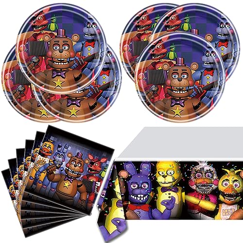 41pcs Birthday Party Supplies For Five Nights at Freddy's, 20Plates + 20 Napkin + 1Tablecloth,Party Decorate Supplies For Five Nights at Freddy's