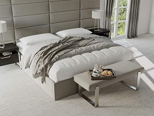 VANT Upholstered Bed Bench - Velvet Antique Blue - Brushed Nickel - Contemporary Modern, Accent Bench for End of Bed, Hallway, or Entryway