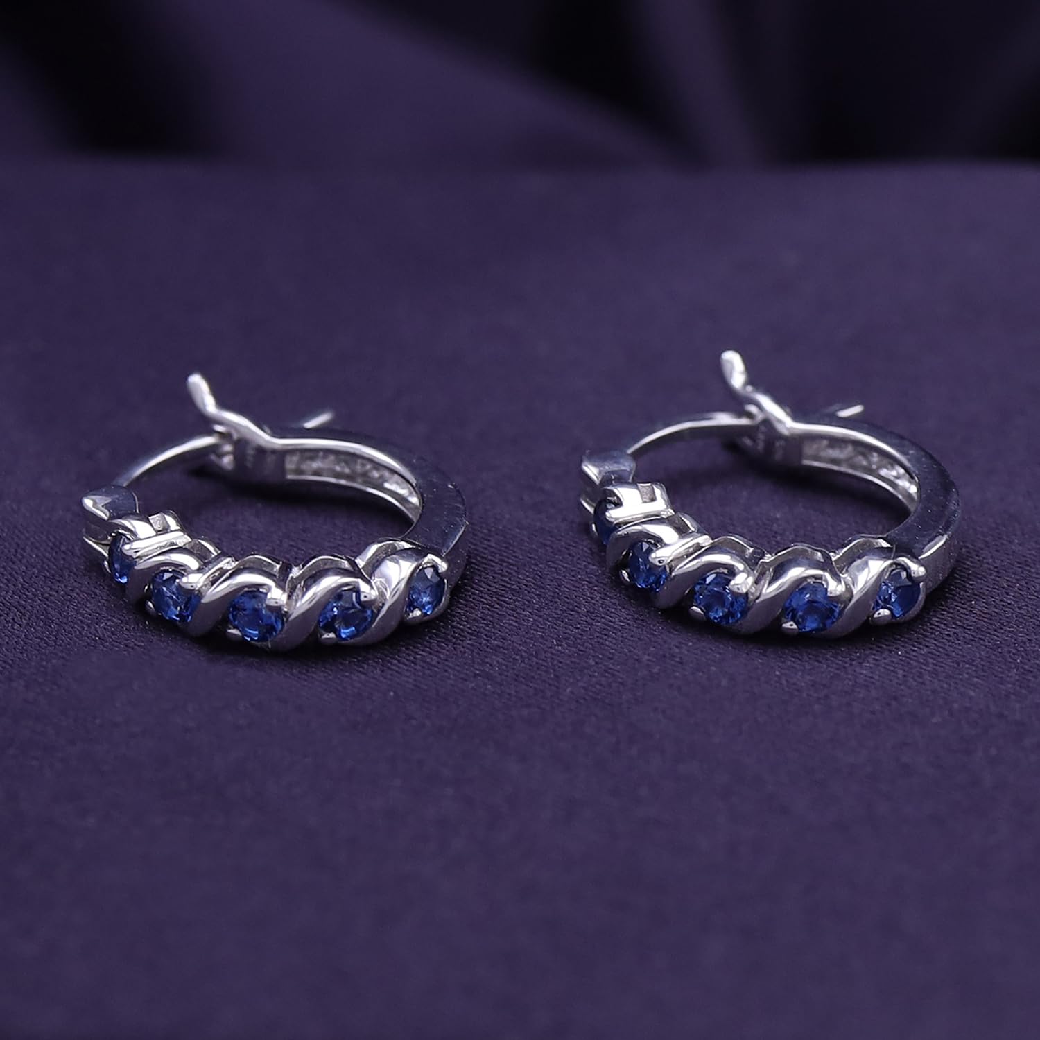 14K White Gold Plated 925 Sterling Silver Round Cut Simulated Blue Sapphire Clarity Of VVS1-VVS2 Dainty Tiny Hoop Earrings Minimalist | Delicate Jewelry, Gift For Her