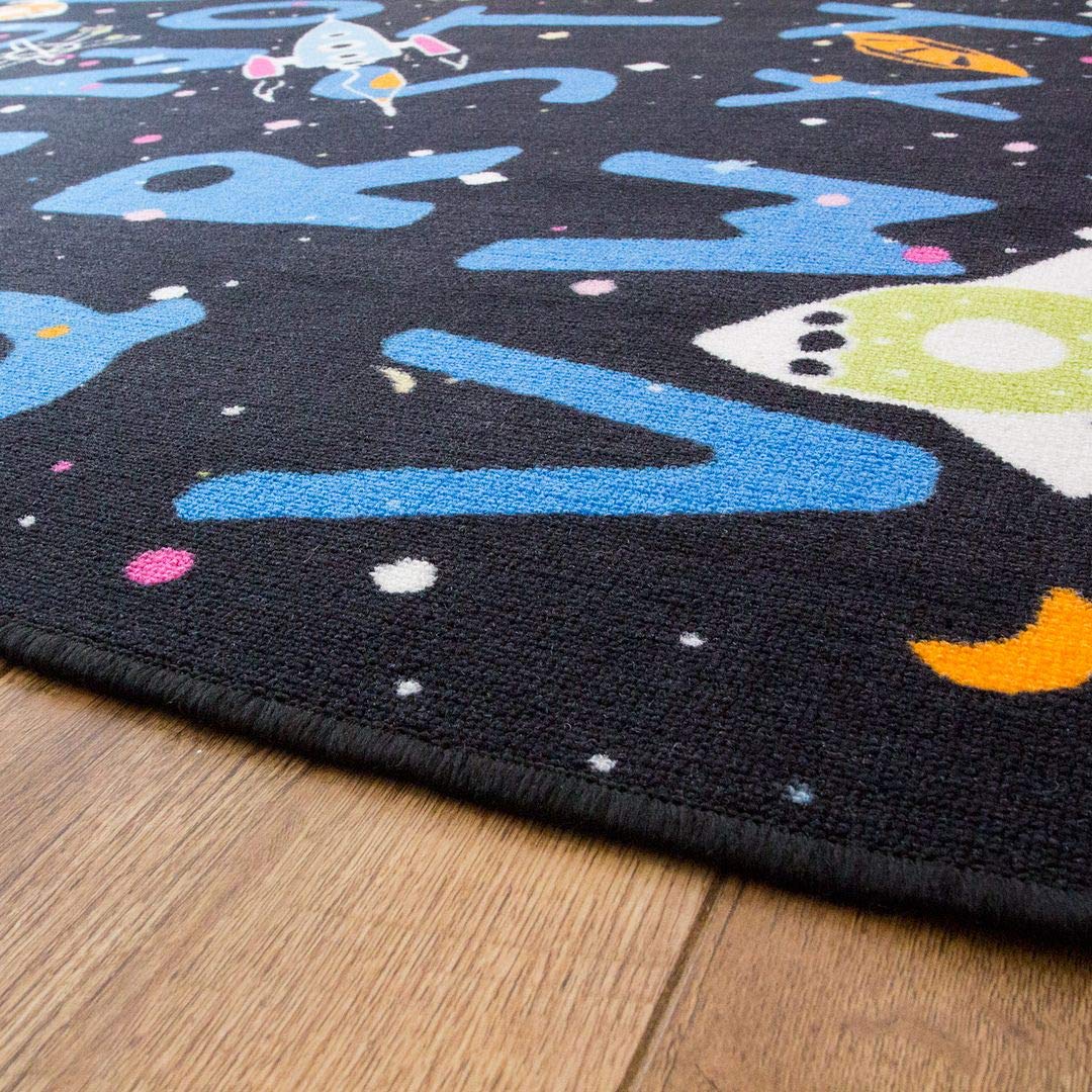 Alphabet A -Z Space Spaceship Blue Black Colourful Boys Kids Childrens Floor Play Area Rug Mat 3'3" x 4'7"