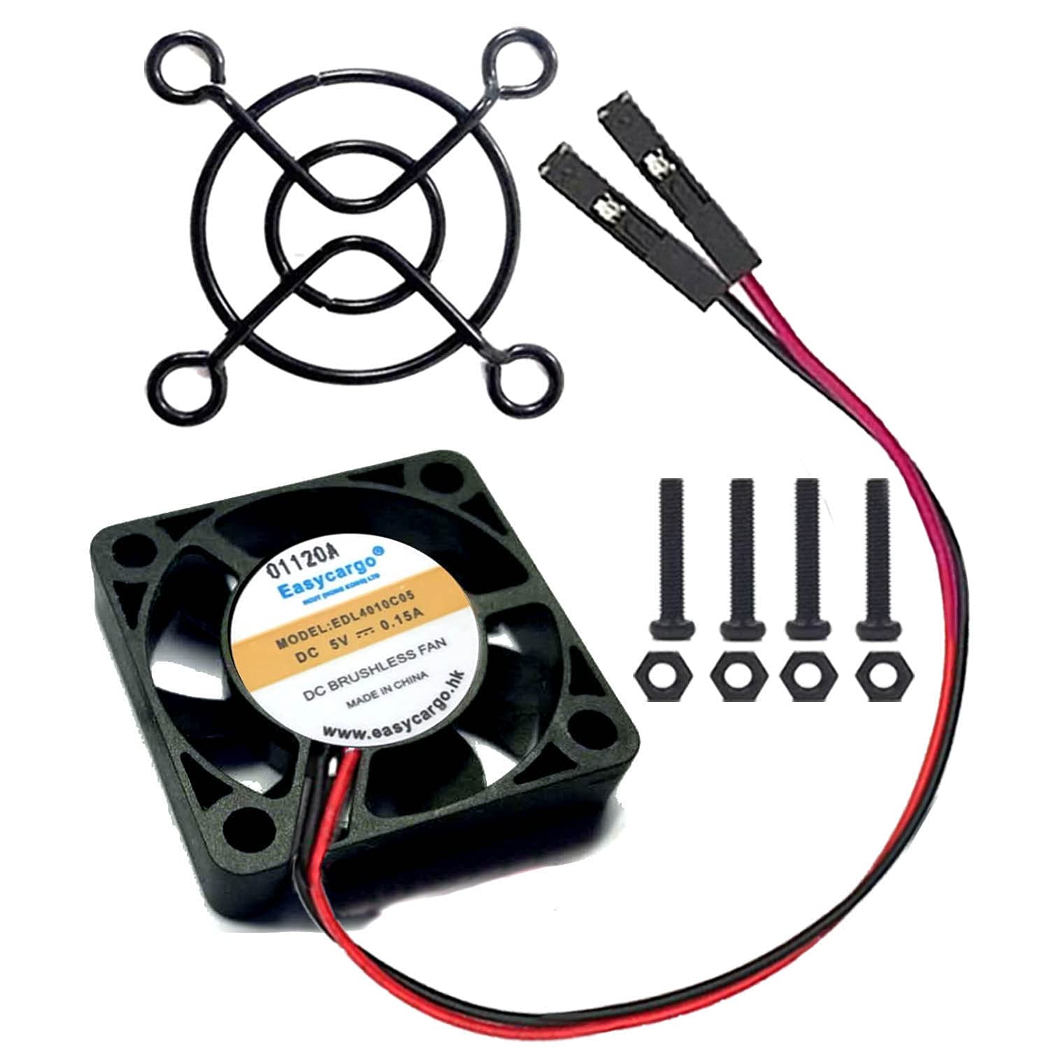 Easycargo Raspberry Pi Fan 40mm 5V DC, Quite 4010 Cooler Fan Sleeve Bearing Brushless 2 pin, 40mm Cooling Fan + Grill Mounting Kit 40mm x 40mm x10mm 4pcs