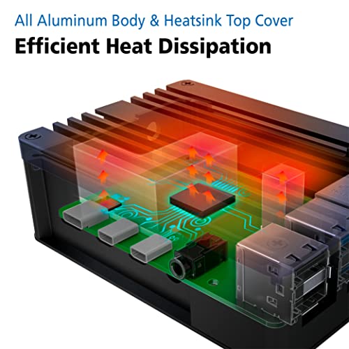Akasa Pi-4 | Raspberry Pi 4 Case | Fanless Pi Case | Aluminium | Concealed SD Card Slot | Compatible with Raspberry Pi 4 Model B | Black | A-RA08-M1B