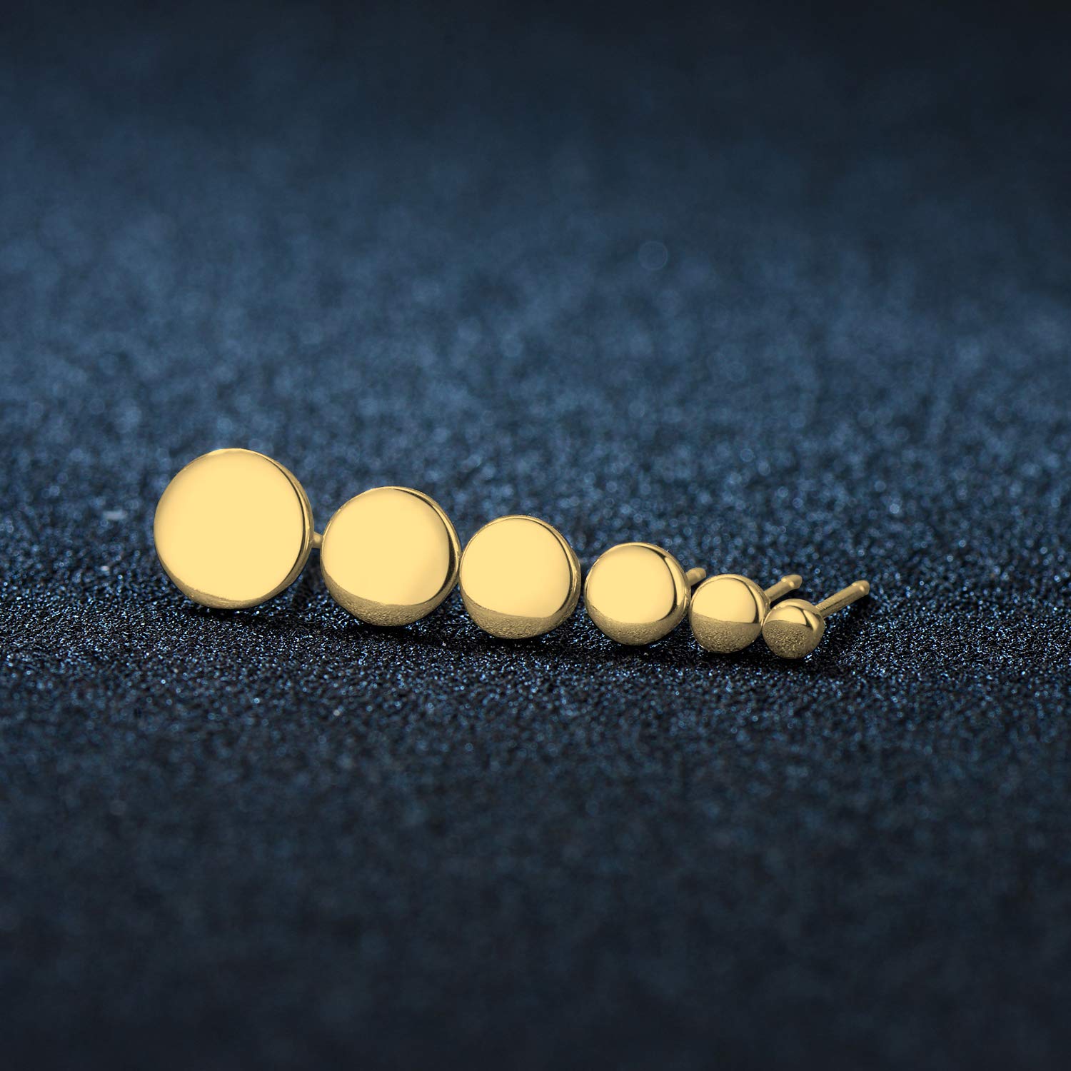 18K Gold Plated Sterling Silver Dot Stud Earrings 3mm-10mm Options, Flat Round Disc Studs Hypoallergenic Jewelry (5mm)