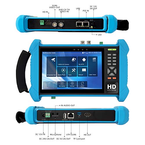 IP Camera Tester CCTV Tester, Koolertron 7 Inch IPS Touch Screen H.265 4K AHD, TVI, CVI & CVBS Analog Camera RJ45 Cable TDR Tester with PoE/IP Discovery/8G TF Card/4K HDMI in & Out/Built in WiFi