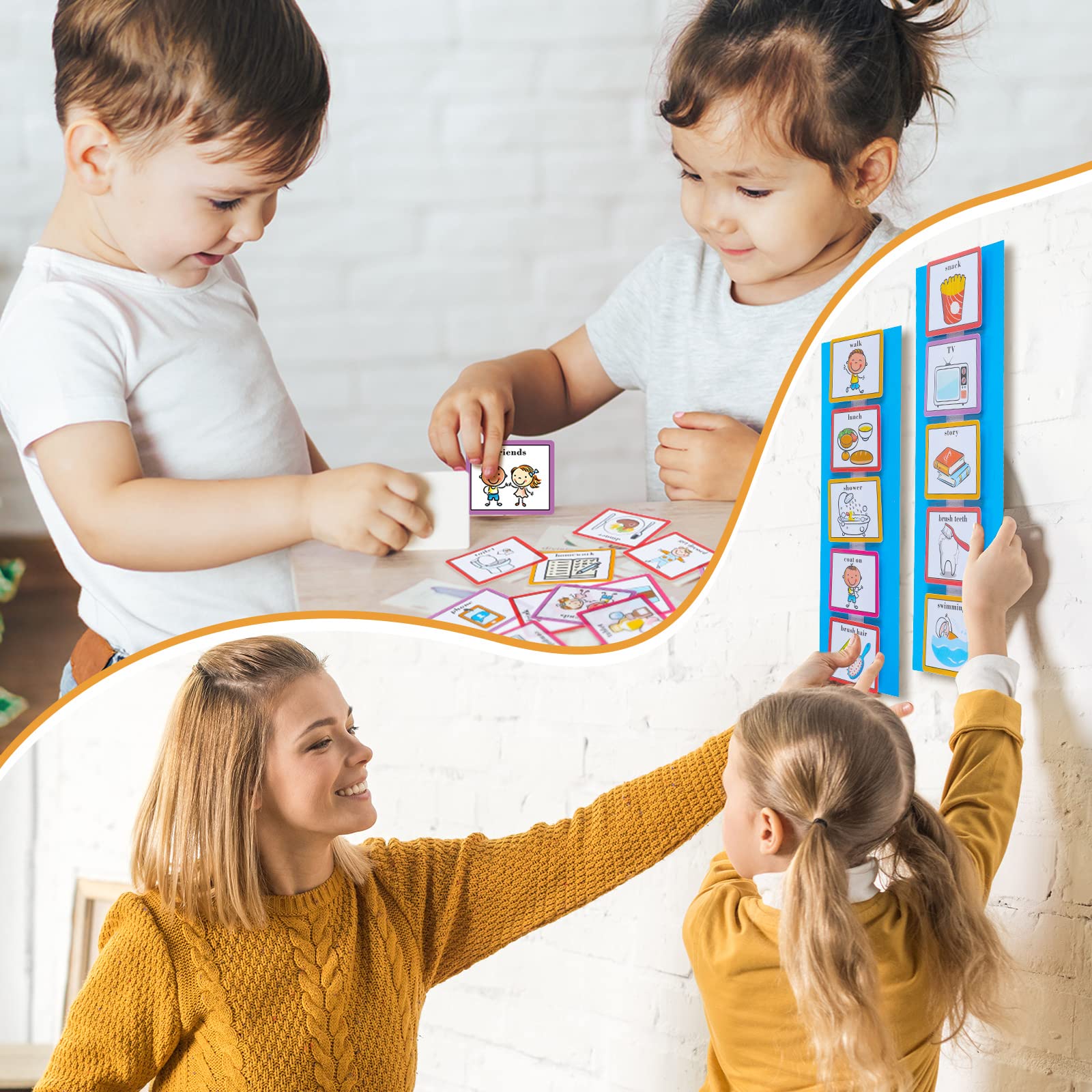 35 Pieces Visual Schedule Cards Routine Cards Home Chore Chart Routine Cards Autism Learning Materials with 35 Pieces Hook and Loop Dots for Kids, Classroom School (Yellow, Cute Style)