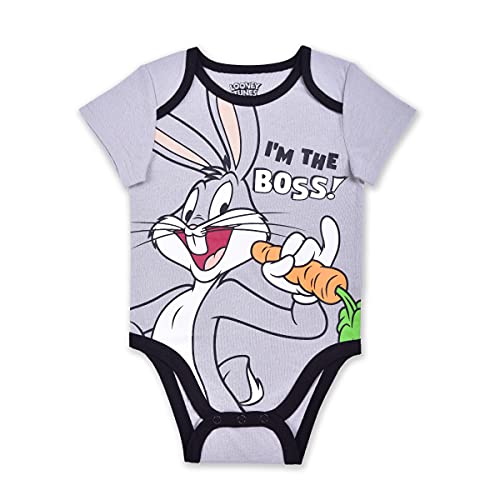 Warner Bros. Looney Tunes Boys’ 5 Pack Short Sleeve Bodysuit for Newborn and Infant – Yellow/Grey/Brown/White/Black