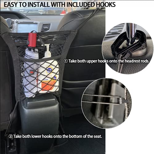 Dog Car Net Barrier with Auto Safety Mesh Organizer Baby Stretchable Storage Bag Between Seats Universal for Cars, SUVs -Easy Install,Safer to Drive with Children and Pets… (3 Layers)