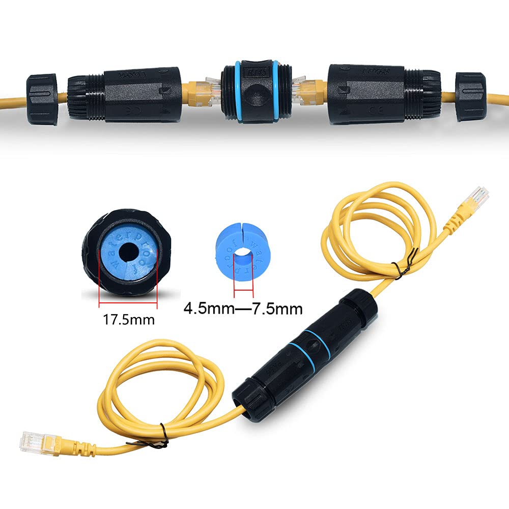 EAXIUCE Dry-Connect (2-Pack) RJ45 IP68 Waterproof Network Cable Connector Female Outdoor LAN Coupler Adapter Cat5/5E/6A