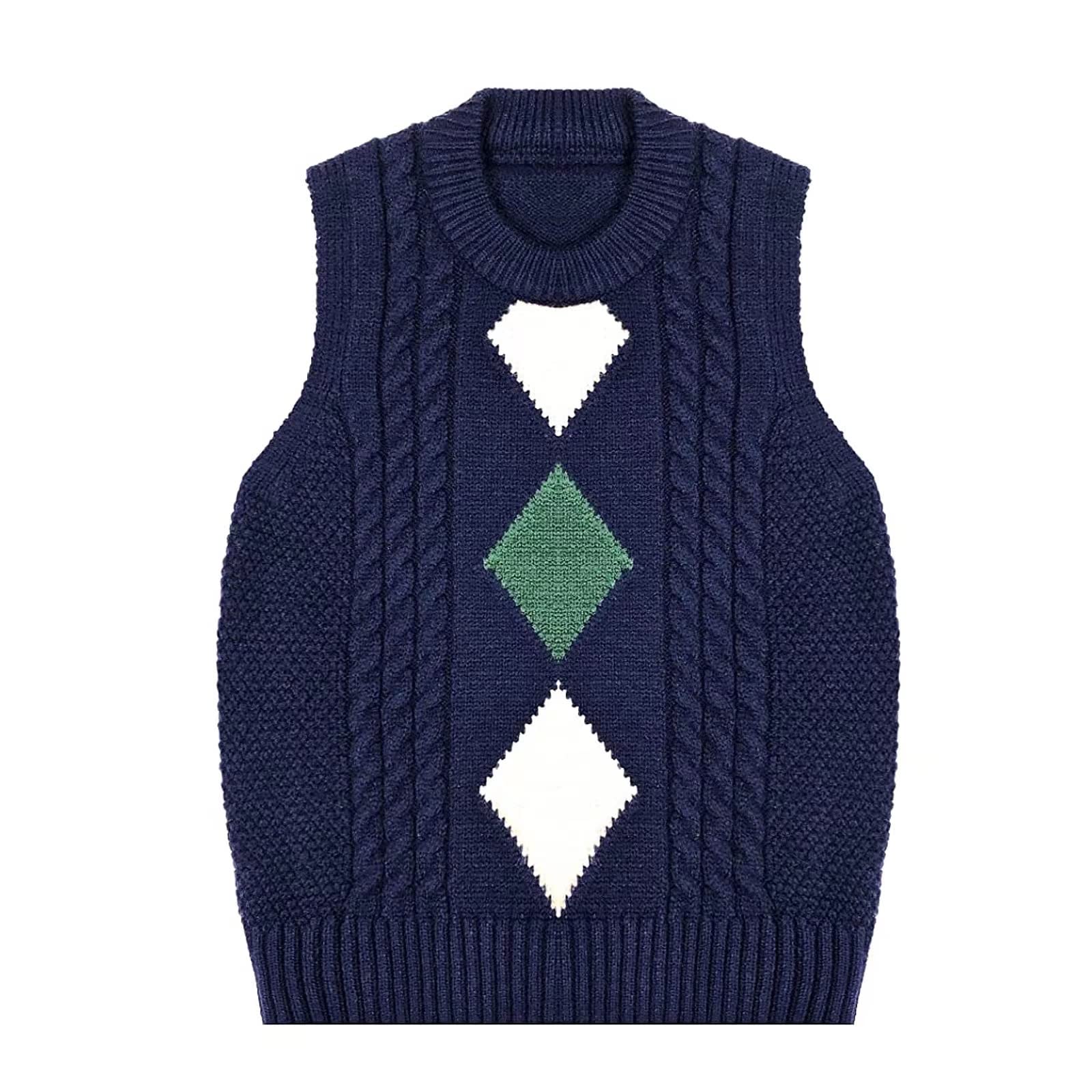 MSTOZE Baby Knit Sweater Vest Round-Neck Sleeveless Plaid Pullover for Size 1-4T Toddler Boys & Girls Royal/Blue
