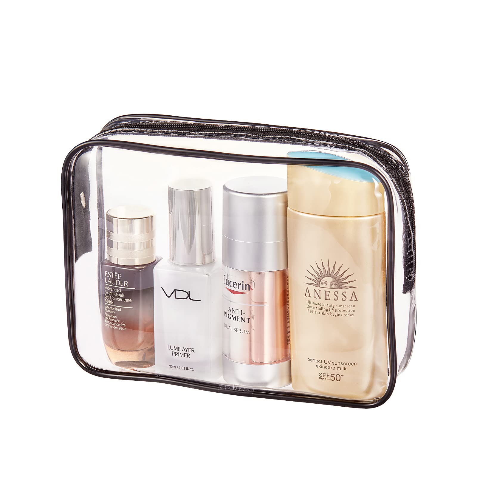 NATURAL STYLE 3 Pieces Clear Makeup Cosmetic Bags for Travel, TSA Approved Clear Toiletry Bag Set with Zipper, Waterproof Transparent PVC Packing Cubes Organizer Storage Bag (Black)
