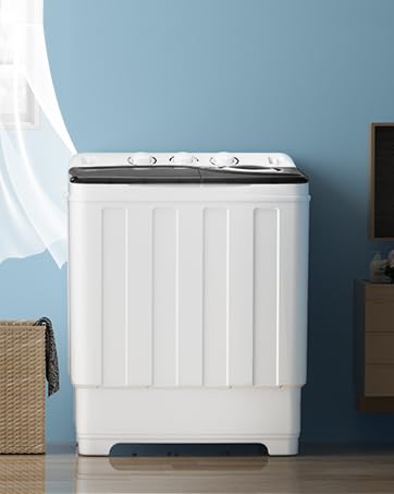 2 In 1 Portable Washing Machine, Washing Machines, Twin Tub Compact Washer 28lbs Capacity, Laundry Washer with Control Knobs/Timer Function/Drain Pump, Washer and Spinner Dryer for Apartment, RV