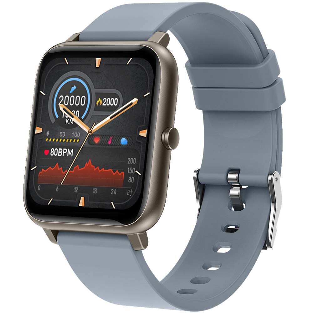 EBAKIN Smart Watch Fitness Tracker 1.4 inch Full-Touch Screen IP67 Waterproof Blood Pressure Heart Rate Blood Oxygen Multi-Sport Fashion Smartwatch(Gray)