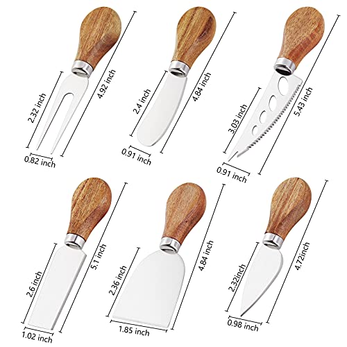 HyChill Cheese Knife Set 6-piece Cheese Knife with Acacia Wood Handle Stainless Steel Cheese Slicer Cheese Cutterā¦