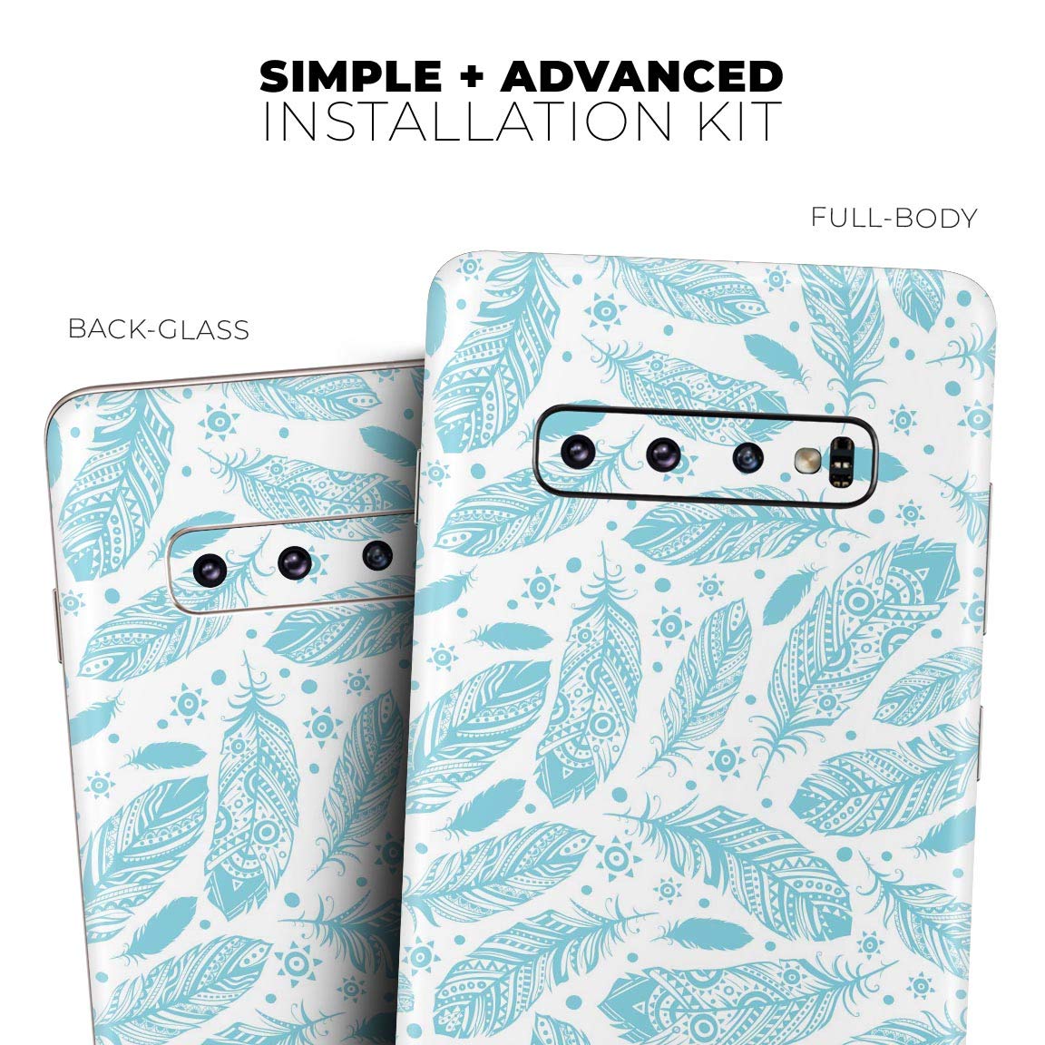 DesignSkinz Teal Zendoodle Feathers Protective Vinyl Decal Wrap Skin Cover Compatible with The Samsung Galaxy S20 (Screen Trim & Back Glass Skin)