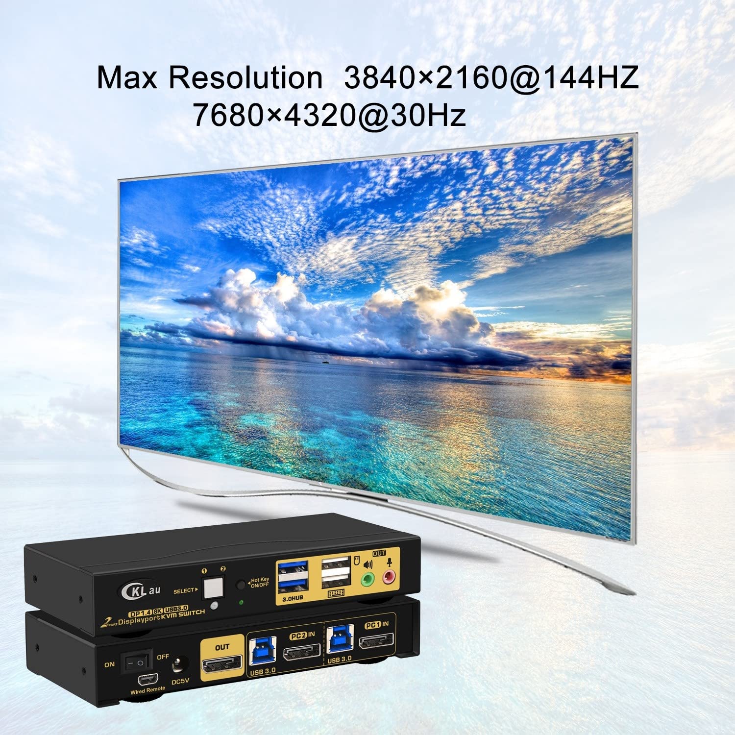 2 Port KVM Switch Dual Monitor USB 3.0 Displayport 1.4 + HDMI 2.1 Supports 8K@60Hz, 4K@144Hz with Audio Output and All Input Cables