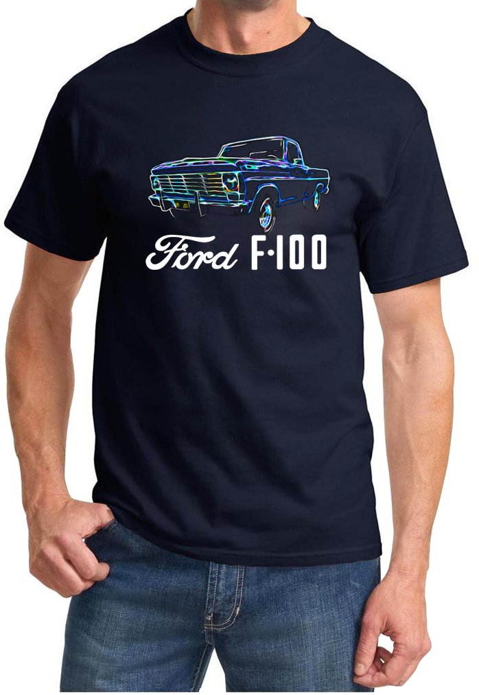 1967-72 Ford F100 F-100 Pickup Truck Neon Lights Design Tshirt XL Navy Blue