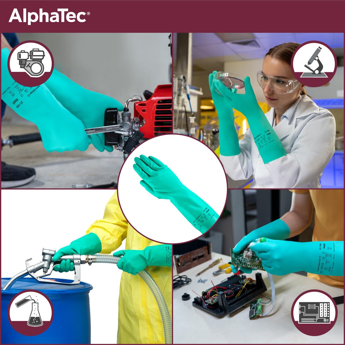 Alphatec Solvex 37-155 Nitrile Industrial Unflocked Chemical-Resistant Gloves for Food, Mechanics, Utilities - Med, Green (144 Pairs)