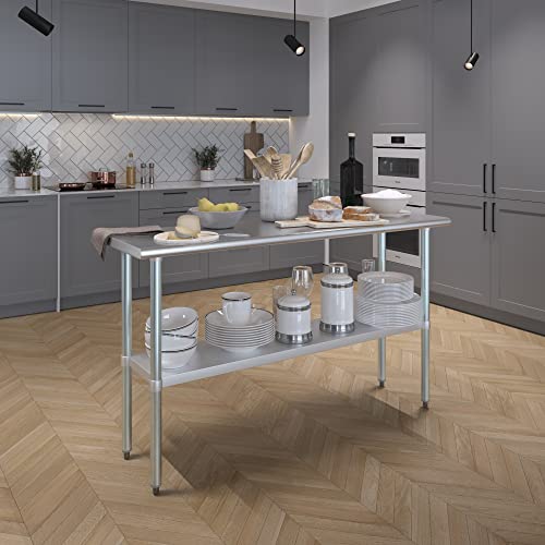AmGood Stainless Steel Work Table with Undershelf | Kitchen Island Food Prep | Laundry Garage Utility Bench | NSF Certified (60" Long x 18" Deep)