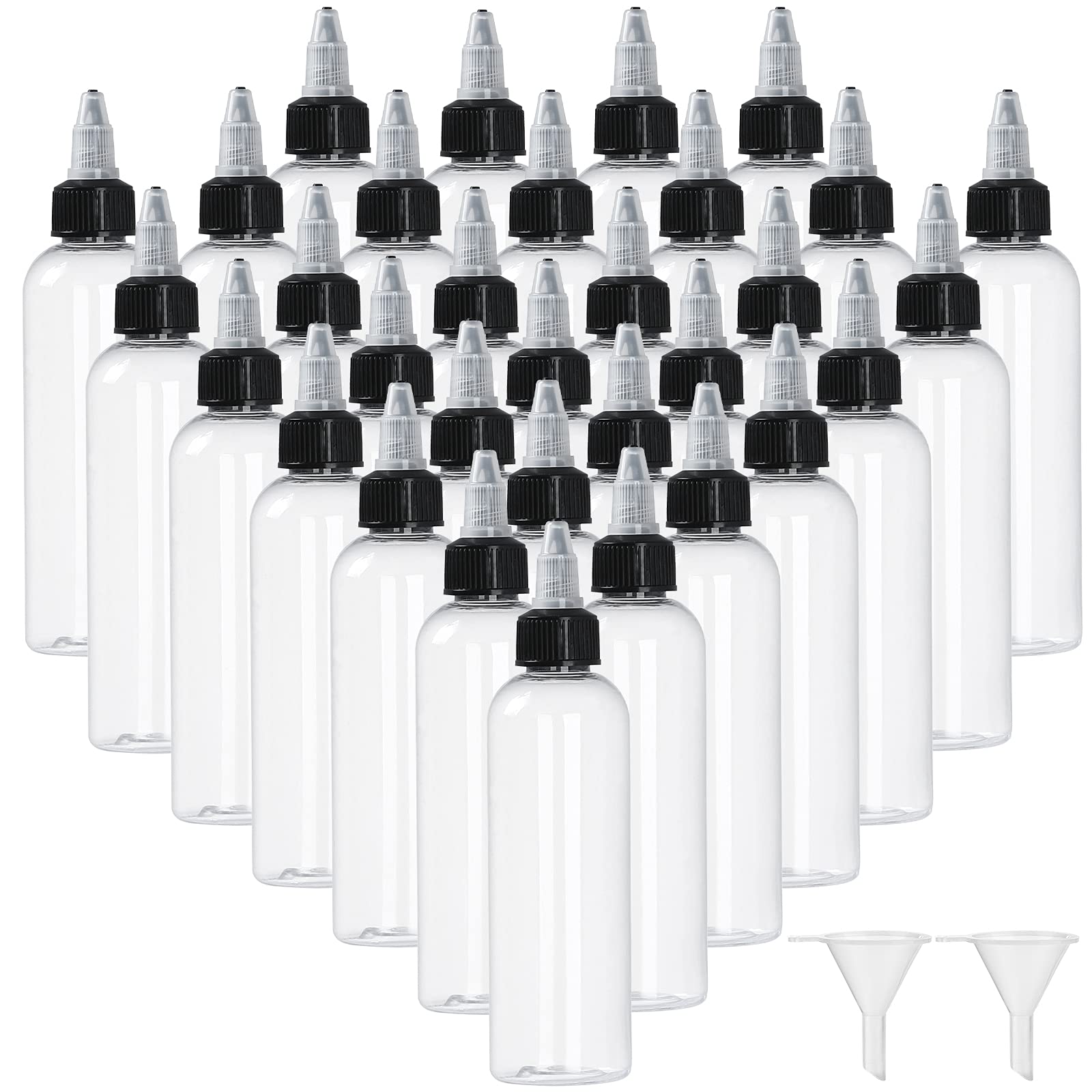 Shekure 32 Pack Plastic Squeezing Bottles, Clear Oil Dispenser Dropper Bottle Applicator with Twist Top Cap and Leak-Proof Inner Gasket for Crafts, Art, Glue, Paint and More