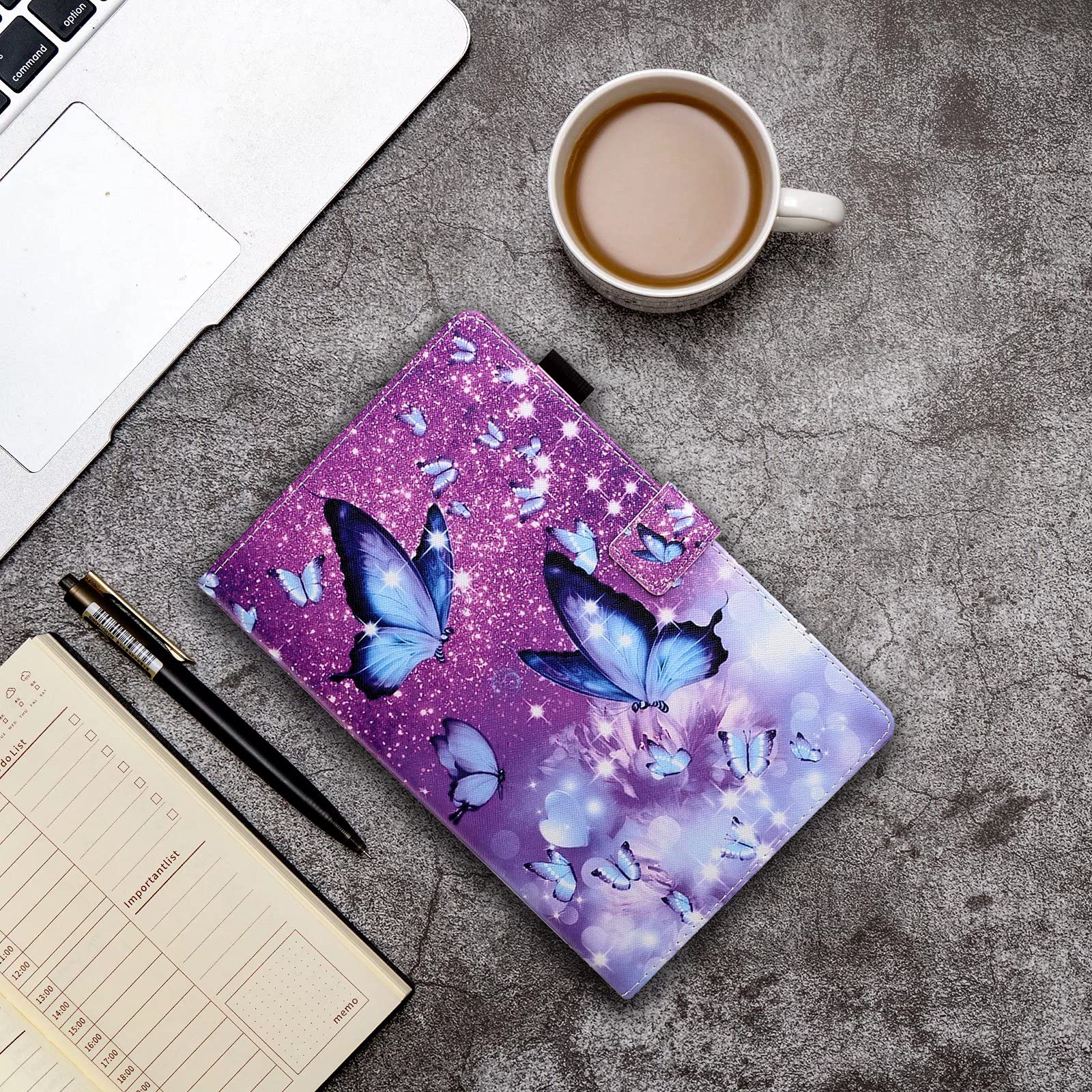 YUNHOTIC Case for iPad 9th/8th/7th Generation 10.2 inch (2021/2020/2019 Release) Auto Wake/Sleep, Premium PU Leather Folding Stand Cover with Pen Holder & Multiple Viewing Angles - Purple Butterfly
