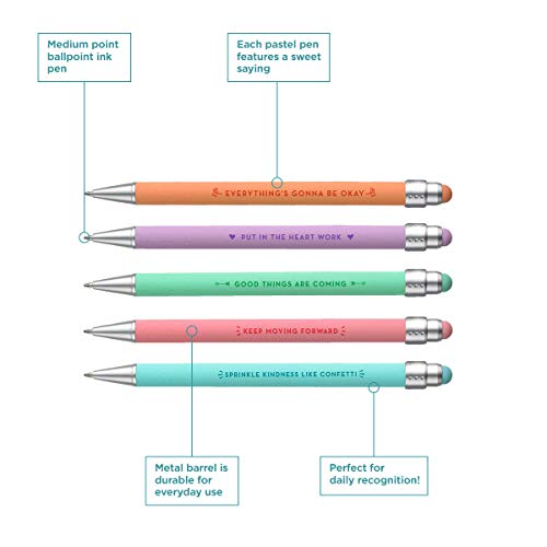 Cheersville 5 Pack Soft Touch Click Pens with Stylus Motivational Thankful Appreciation - Confetti Colored Black Ink Fine Point 0.5mm - School Office Home Employee Gifts