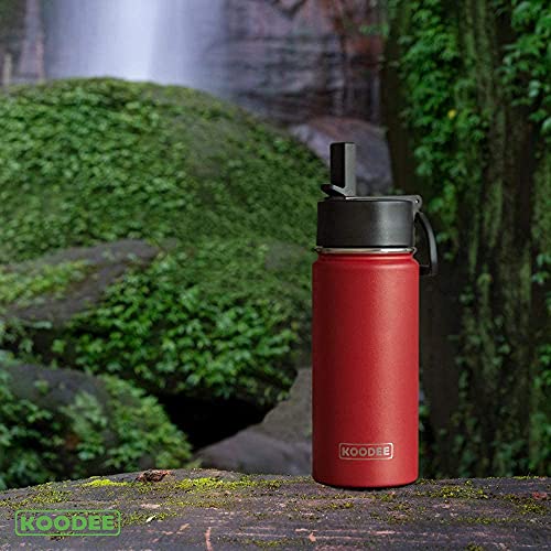 koodee Kids Water Bottle Stainless Steel Double Wall Vacuum Insulated Wide Mouth Flask, 16 oz Water Bottle for School (Canyon Red)
