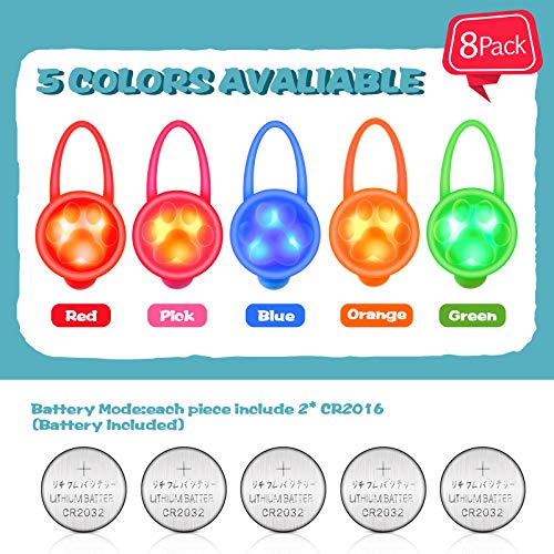 8 Pieces Dog Collar Light Waterproof Silicon Dog Collar Light LED Night Pet Strobe Harness Leash Necklace Lights for Walking Camping Warning Reflective Gear Accessories