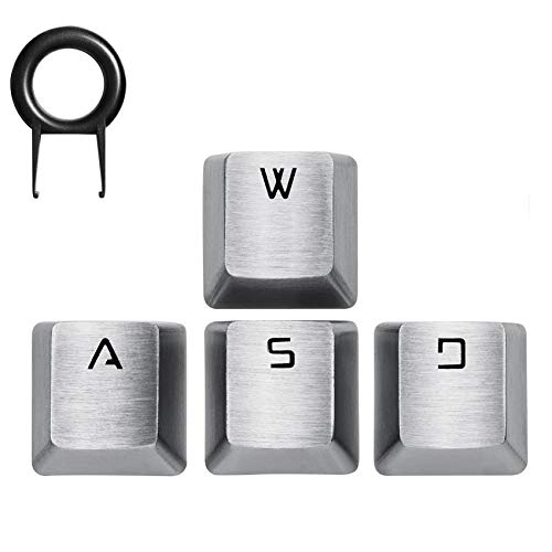 Qupei Metal Keycaps OEM(WASD Keys) FPS/MOBA for 60%/87/104/108 for MX Switches Mechanical Keyboard, Ultra-Thin FPS & MOBA Gaming Keyboard Caps for Cherry Mx Switch (Silver)