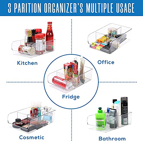 Utopia Home Pack of 04 Fridge and Pantry Organizer Bins for Food Packet, Seasoning Mix, Spices/Sauce Pouches, Snacks - 3 Divided Section Storage for Kitchen, Cabinet, Counter top & Bathroom