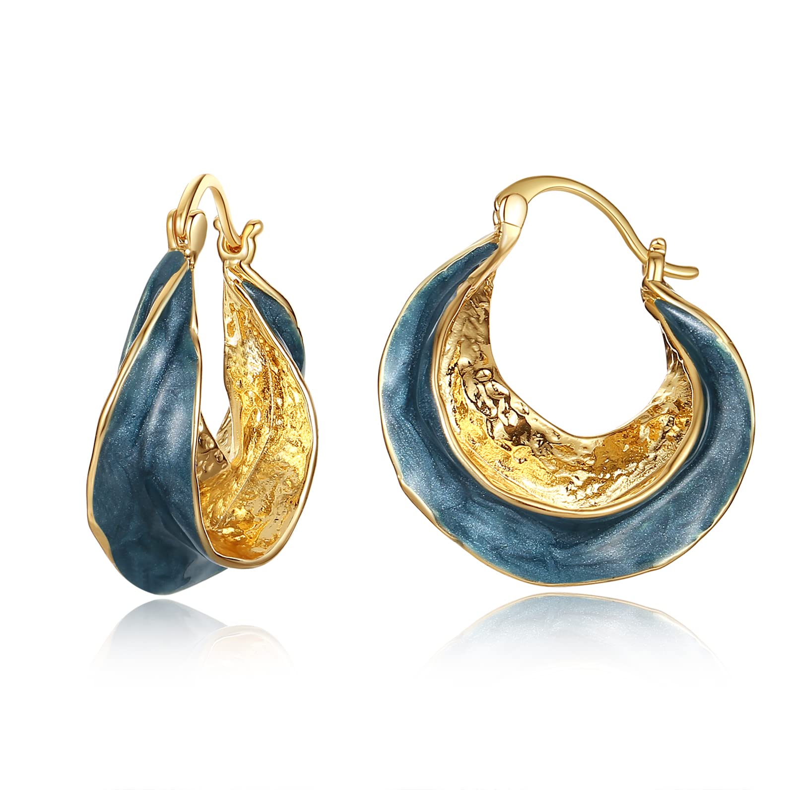 18K Hammered Gold Chunky Hoop African Fulani Earrings for Women