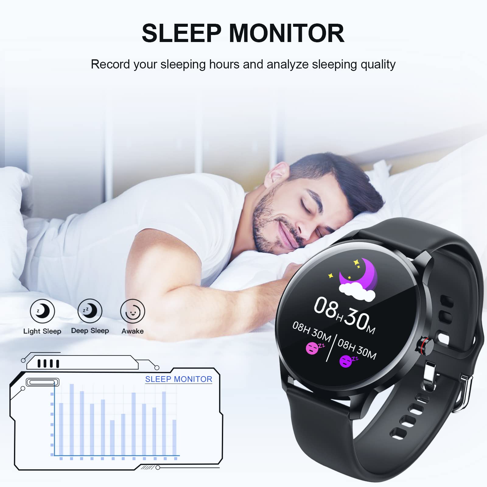SKMEI Smart Watch Men, Smart Watch for Android iPhones with Pedometer, Waterproof Android Smart Watch with Heart Rate Blood Pressure Monitor Call Reminder Smartwatch for iOS Android